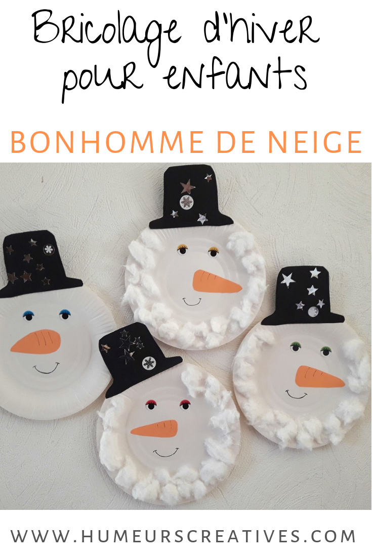 Bricolage d'hiver : bonhomme de neige en assiette en carton